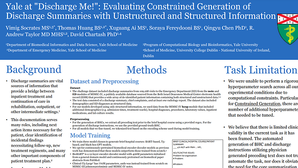 Yale at "Discharge Me!": Evaluating Constrained Generation of Discharge ...