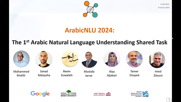 ArabicNLU 2024: The First Arabic Natural Language Understanding Shared ...