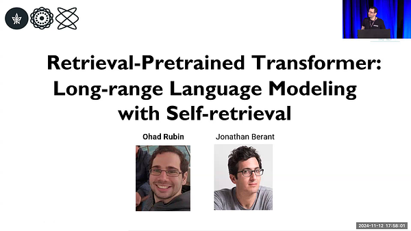 Underline | Retrieval-Pretrained Transformer: Long-range Language Modeling with Self-retrieval