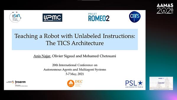 Underline | Teaching a Robot with Unlabeled Instructions: The TICS Architecture (JAAMAS Track)
