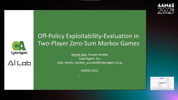 Underline | Off-Policy Exploitability-Evaluation in Two-Player Zero-Sum Markov Games