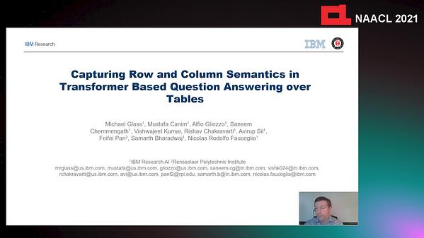 Underline | Capturing Row and Column Semantics in Transformer Based Question Answering over Tables