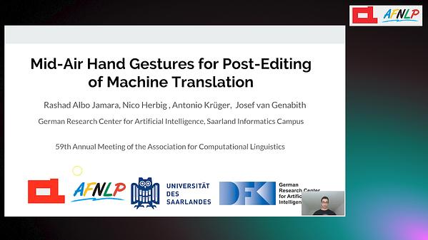 Mid-Air Hand Gestures for Post-Editing of Machine Translation | Underline