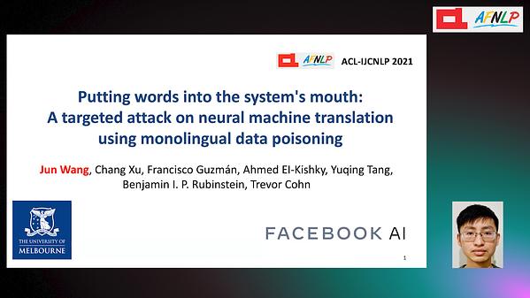 Underline | Putting words into the system's mouth: A targeted attack on neural machine ...