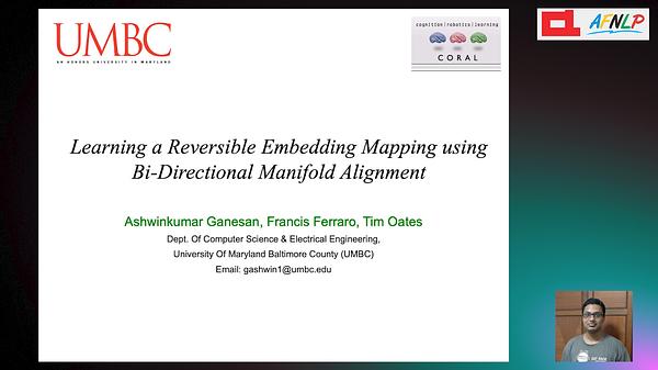 Underline | Learning a Reversible Embedding Mapping using Bi-Directional Manifold Alignment