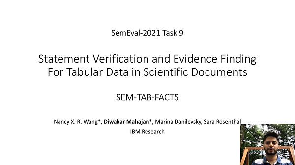 SemEval-2021 Task 9: Fact Verification and Evidence Finding for Tabular Data in Scientific ...
