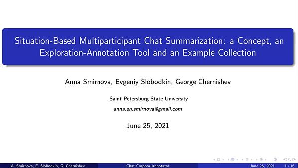 Situation-Based Multiparticipant Chat Summarization: a Concept, an ...