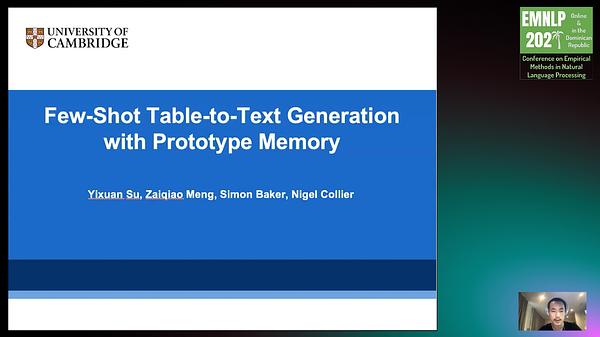 Underline | Few-Shot Table-to-Text Generation with Prototype Memory