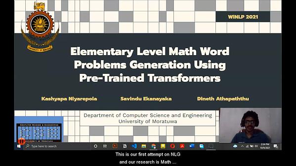 Underline | Elementary-Level Math Word Problem Generation using Pre-Trained Transformers