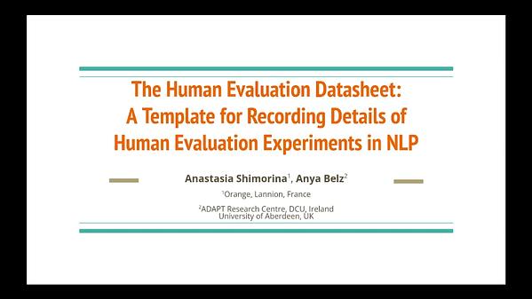 Underline | The Human Evaluation Datasheet: A Template for Recording ...