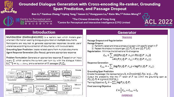 Grounded Dialogue Generation with Cross-encoding Re-ranker, Grounding Span Prediction, and ...