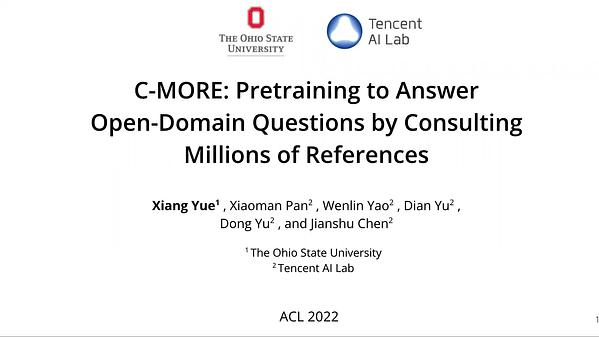 Underline | C-MORE: Pretraining to Answer Open-Domain Questions by Consulting Millions of References