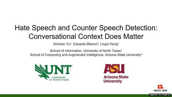 Underline | Hate Speech and Counter Speech Detection: Conversational Context Does Matter