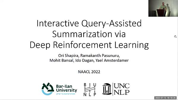Interactive Query-Assisted Summarization via Deep Reinforcement Learning | Underline