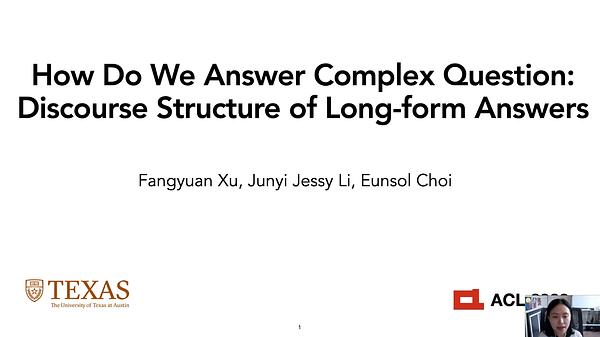 Underline | How Do We Answer Complex Questions: Discourse Structure of Long-form Answers