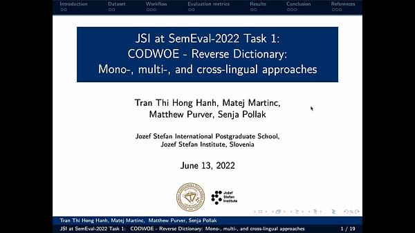 Underline | JSI at SemEval-2022 Task 1: CODWOE - Reverse Dictionary: Monolingual, multilingual ...
