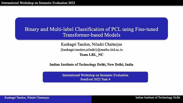 Underline | Binary and Multi-label Classification of PCL using Fine-tuned Transformer-based Models