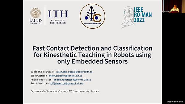 Fast Contact Detection And Classification For Kinesthetic Teaching In Robots Using Only Embedded