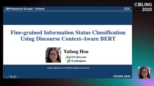 Underline | Fine-grained Information Status Classification Using Discourse Context-Aware BERT