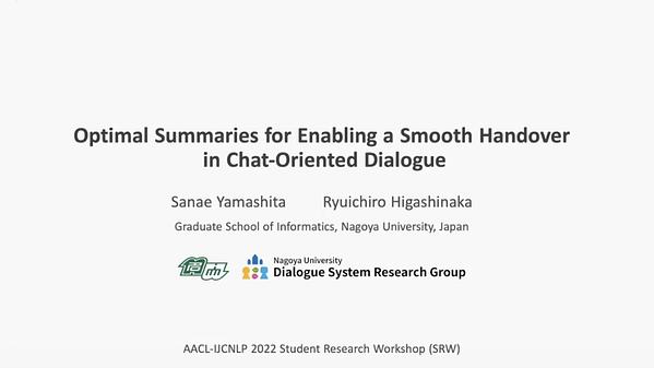 Underline | Optimal Summaries for Enabling a Smooth Handover in Chat-Oriented Dialogue