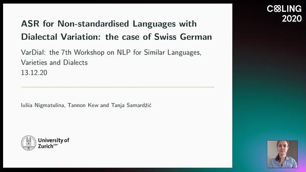 Underline | ASR for Non-standardised Languages with Dialectal Variation: the case of Swiss German