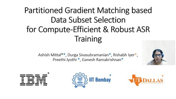 Underline Partitioned Gradient Matching Based Data Subset Selection For Compute Efficient
