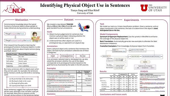 Underline | Identifying Physical Object Use in Sentences Underline | Identifying Physical Object Use in Sentences