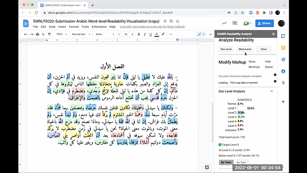 Underline Arabic Word Level Readability Visualization For Assisted