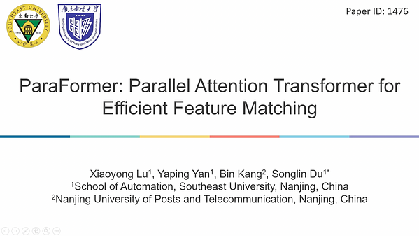ParaFormer: Parallel Attention Transformer for Efficient Feature Matching | Underline
