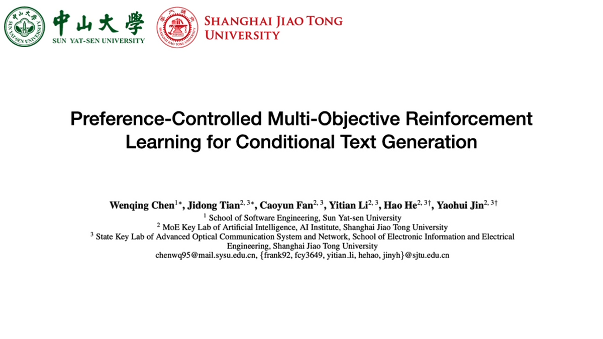 Underline Preference Controlled Multi Objective Reinforcement