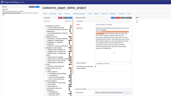 Underline | CodeAnno: Extending WebAnno with Hierarchical Document Level Annotation and Automation