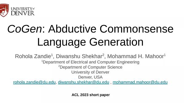 COGEN: Abductive Commonsense Language Generation | Underline