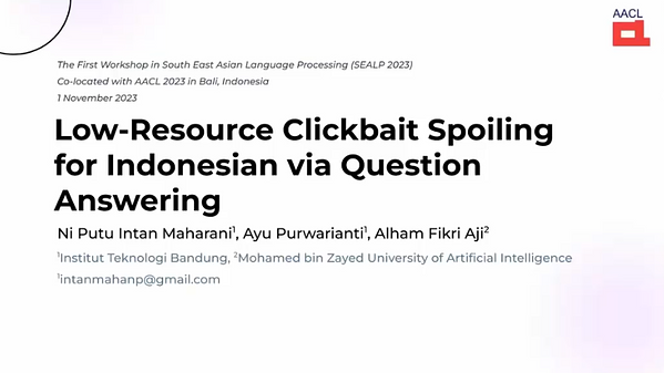 Underline | Low-Resource Clickbait Spoiling for Indonesian via Question Answering