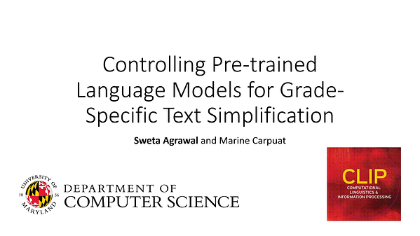 Controlling Pre-trained Language Models for Grade-Specific Text Simplification | Underline