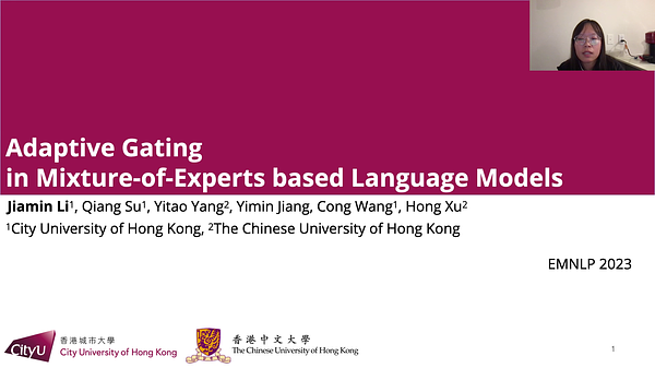 Underline | Adaptive Gating in Mixture-of-Experts based Language Models | VIDEO