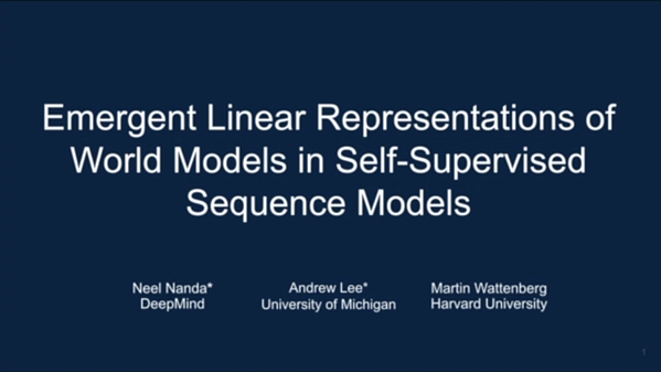 Underline Emergent Linear Representations In World Models Of Self Supervised Sequence Models