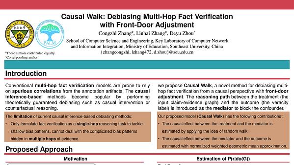 Causal Walk: Debiasing Multi-Hop Fact Verification with Front-Door Adjustment | Underline