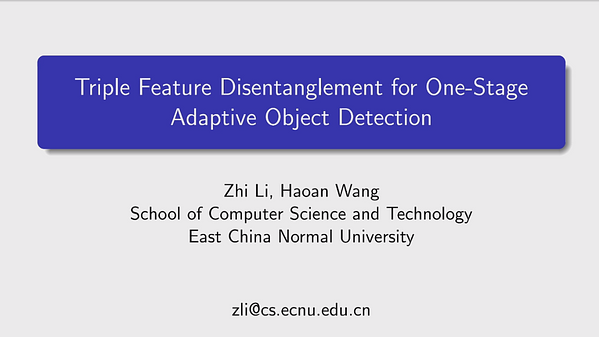 Underline | Triple Feature Disentanglement for One-Stage Adaptive Object Detection | VIDEO