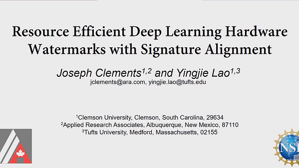 Resource Efficient Deep Learning Hardware Watermarks with Signature Alignment | VIDEO | Underline