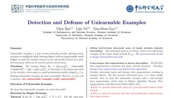 Detection and Defense of Unlearnable Examples | Underline