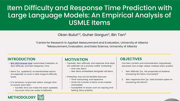 Underline | Item Difficulty and Response Time Prediction with Large ... Underline | Item Difficulty and Response Time Prediction with Large ...