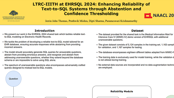 Underline | LTRC-IIITH at EHRSQL 2024: Enhancing Reliability of Text-to-SQL Systems through ...